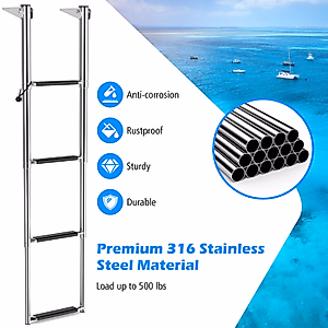 Goplus 4 Step Telescoping Boat Ladder, Folding Stainless Steel Swim Platform Ladder with Non-Slip Steps, Extendable Heavy Duty Dock Ladder for Pontoon Boat Yacht