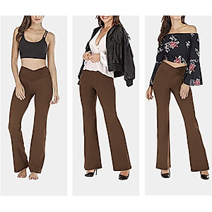 TOPYOGAS Women's Casual Bootleg Yoga Pants V Crossover High Waisted Flare Workout Pants Leggings Brown