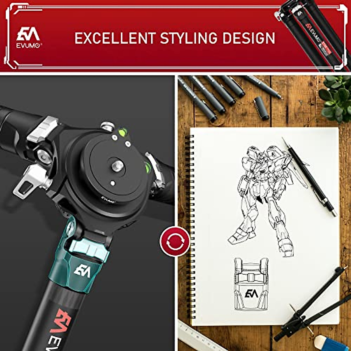 64.9'' Professional Heavy Duty Bowl Carbon Fiber Tripod, EVUMO 10-Layer Carbon Fibre Tube Camera Video Tripod for DSLR Digital Camcorder, with 40mm Leg & 75mm Bowl Adapter, Max Load 88lbs/40kg