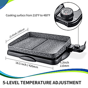 Indoor Grill Electric Korean BBQ Grill Nonstick, Removable Griddle Contact Grilling with Smart 5-Heat Temp Controller, kbbq Fast Heat Up Family Size 14 inch Tabletop Plate PFOA-Free, 1500W Gray
