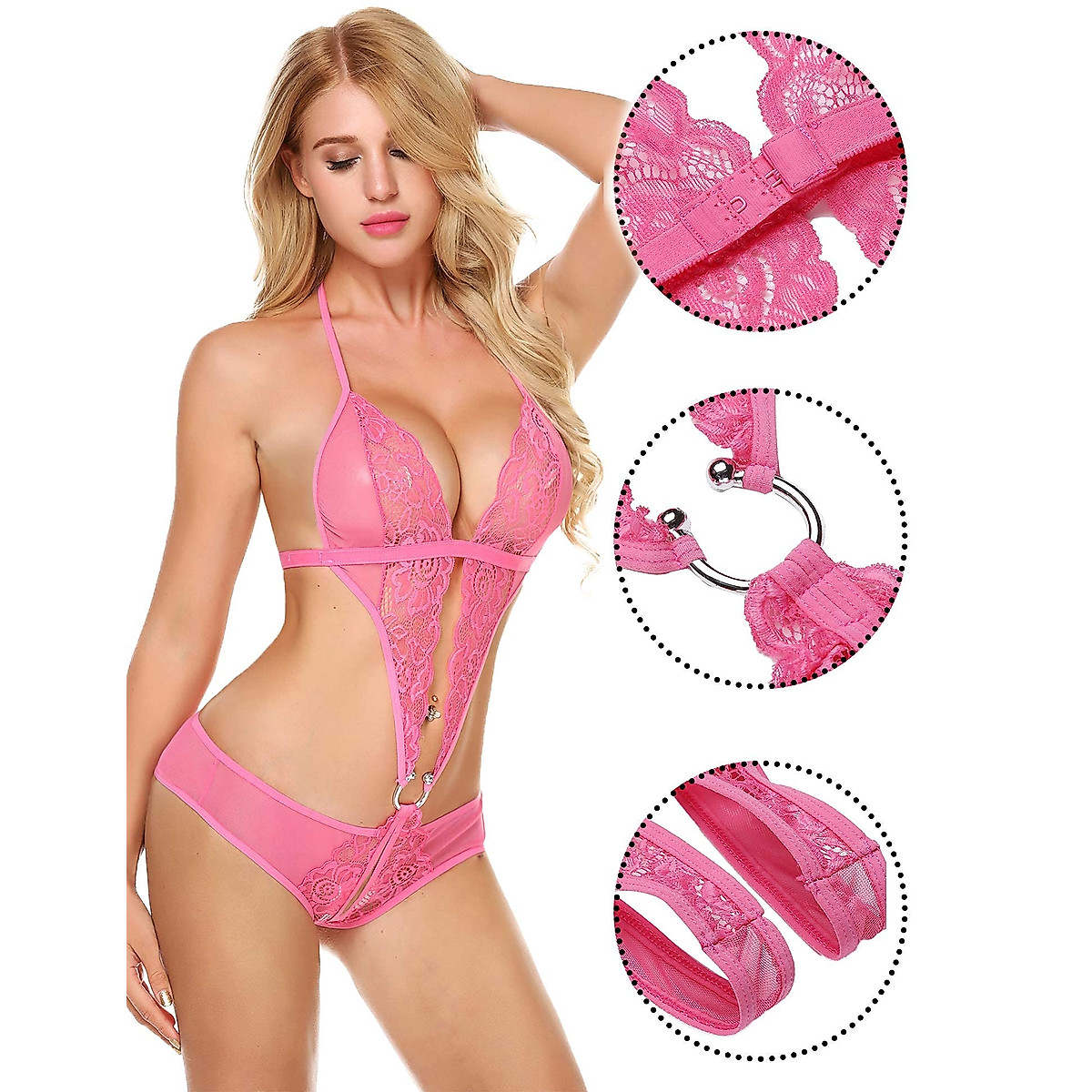 Avidlove Women Deep V Lingerie Lace Teddy One Piece Babydoll Mini Bodysuit