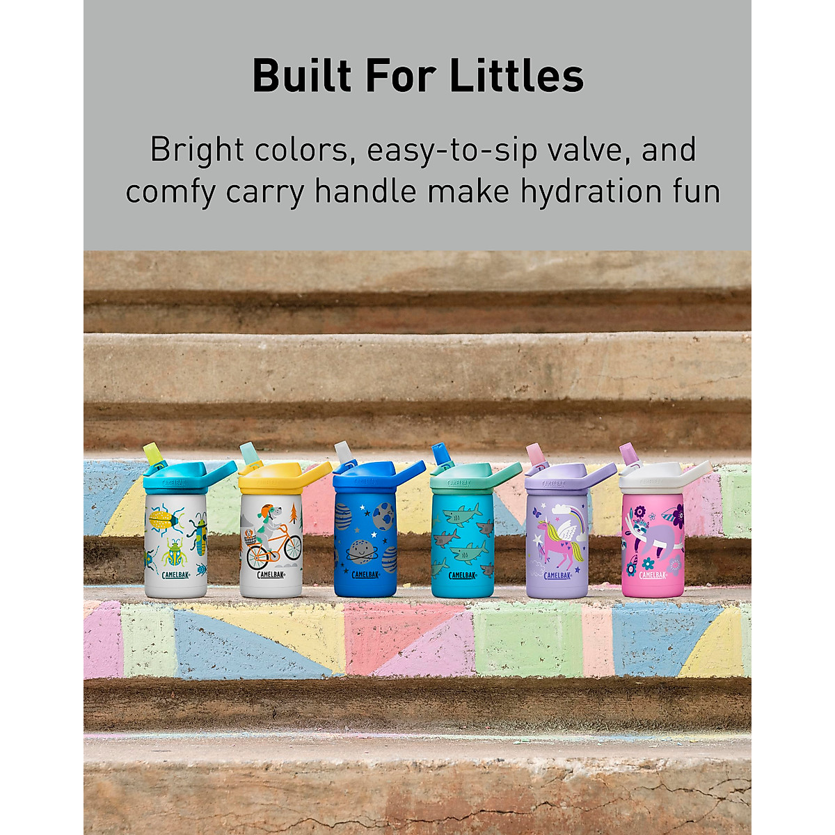 CamelBak eddy+ Kids Water Bottle with Straw, Insulated Stainless Steel - Leak-Proof when Closed, 12oz, Flowerchild Sloth