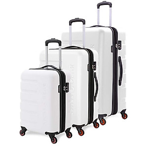 SwissGear 7366 Hardside Expandable Luggage with Spinner Wheels, White, 3-Piece Set (19/23/27)