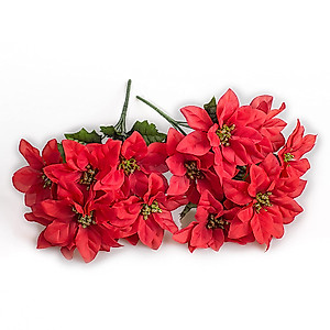 Firlar 4 Pcs Artificial Poinsettia Bouquet, 7 Stems Each, Red Artificial Poinsettia Bushes Fake Poinsettias Flowers, Christmas Decoration Bouquet Silk Poinsettia for Christmas Tree Home Garden Decor