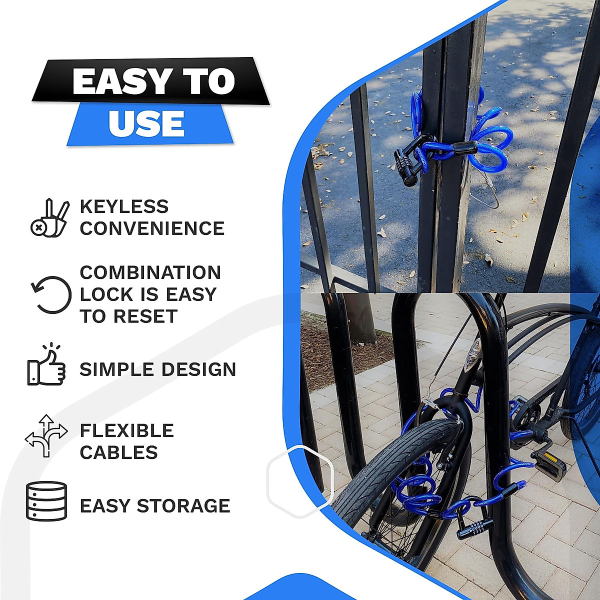 DocksLocks Security Cable Lock Set (5ft to 25ft Lengths) – Weatherproof, Looped Ends, Coiled, Compact, Includes U-Lock, Anti-Theft for Bikes, Patio Furniture, Kayaks, Outdoor Equipment 20ft