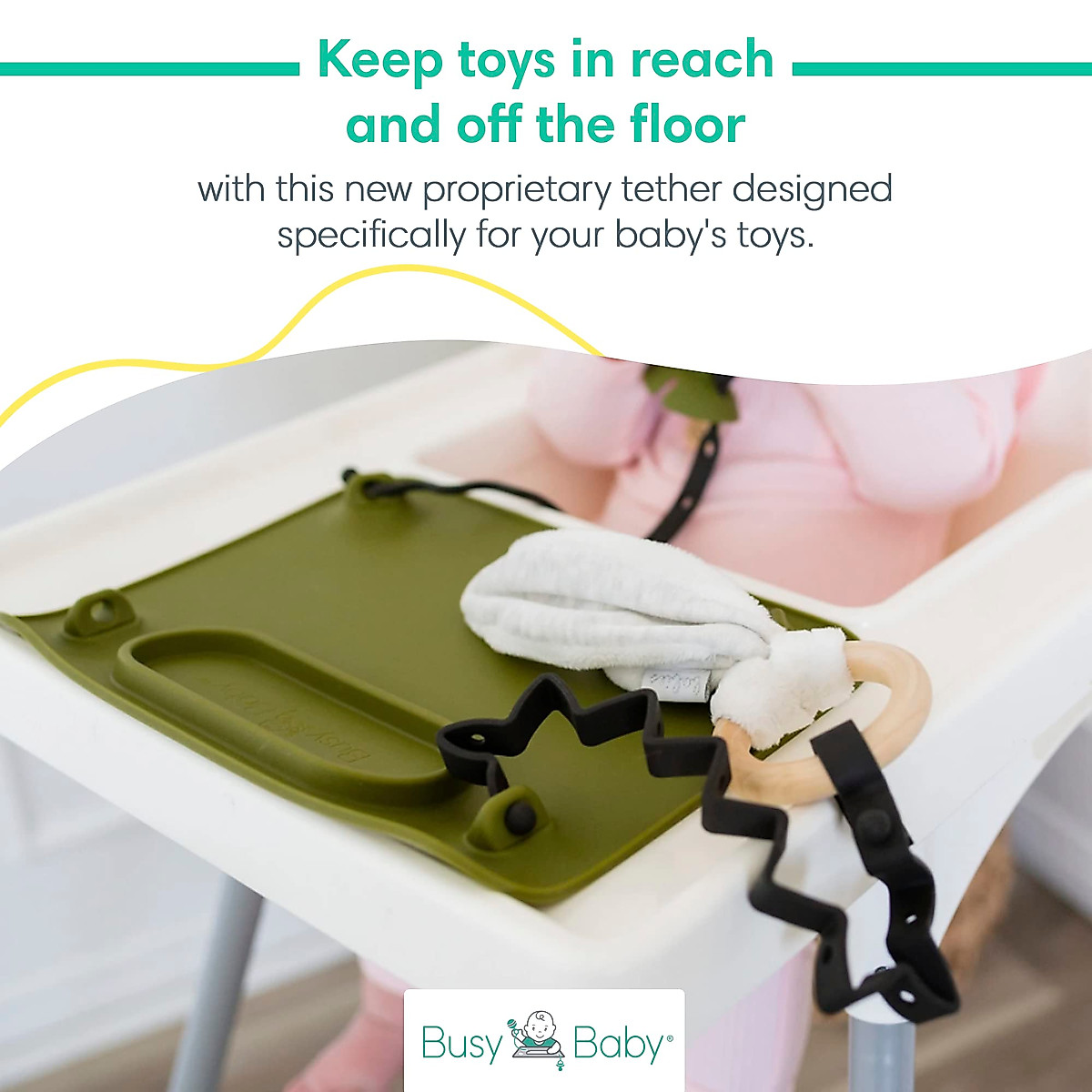 BUSY BABY Toy Bungee for Baby Toys, Dishwasher Safe, Made with 100% Food-Grade Silicone (Yellow)