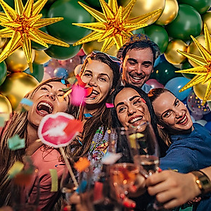 137Pcs Green and Gold Balloons Garland Arch Kit with Stars - 5 10 12 18 inch Dark Green Gold Confetti Latex Balloons for Birthday Baby Shower Emerald Green Jungle Party Decorations