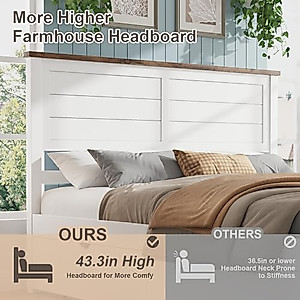 LUXOAK Farmhouse Full Size Bed Frame with Headboard and 4 Storage Drawers, Wooden Barn Door Platform Bed with Wood Slats, Heavy Duty Mattress Foundation, Non-Slip & Noise-Free, Antique White