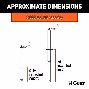 CURT 28202 A-Frame Trailer Jack, 2,000 lbs, 14-3/4 Inches Vertical Travel, CARBIDE BLACK POWDER COAT