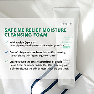 MAKEPREM Safe Me Relief Moisture Cleansing Foam, 5 Oz - Hydrating, Gentle, Non-Stripping, pH 5.5, Sub-Acidic, Age-Defying, Chemical-Free
