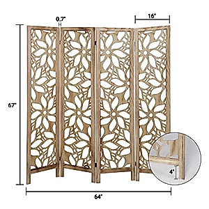 ECOMEX 4 Panel Cutout Room Divider 5.6Ft Wood Room Dividers and Folding Screens Carved Room Dividers Screen for Home Office Restaurant Bedroom, Natural