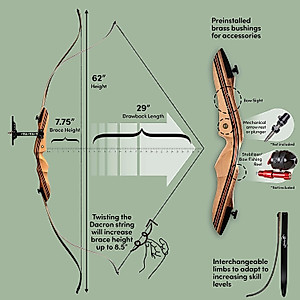 Keshes Takedown Hunting Recurve Bow and Arrow - 62 Archery Bow for Teens and Adults, 15-60lb Draw Weight - Right and Left Handed, Archery Set Bowstring Arrow Rest Stringer Tool Sight