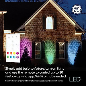 GE LED+ Color Changing PAR38 Outdoor LED Light Bulbs with Remote, 15 Watts, Outdoor Rated Floodlight (3 Pack)
