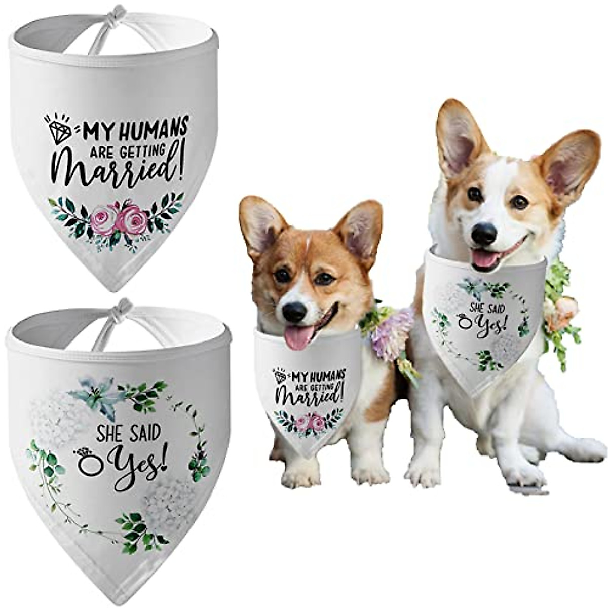 Engagement Gifts, YUDANSI Engagement Dog Bandanas 2 Pack, Wedding Pet Scarf, My Humans are Getting Married Gift to Dog Lover, Engagement Props for Dog Dress up, Small Medium Large Breed Sized Dog