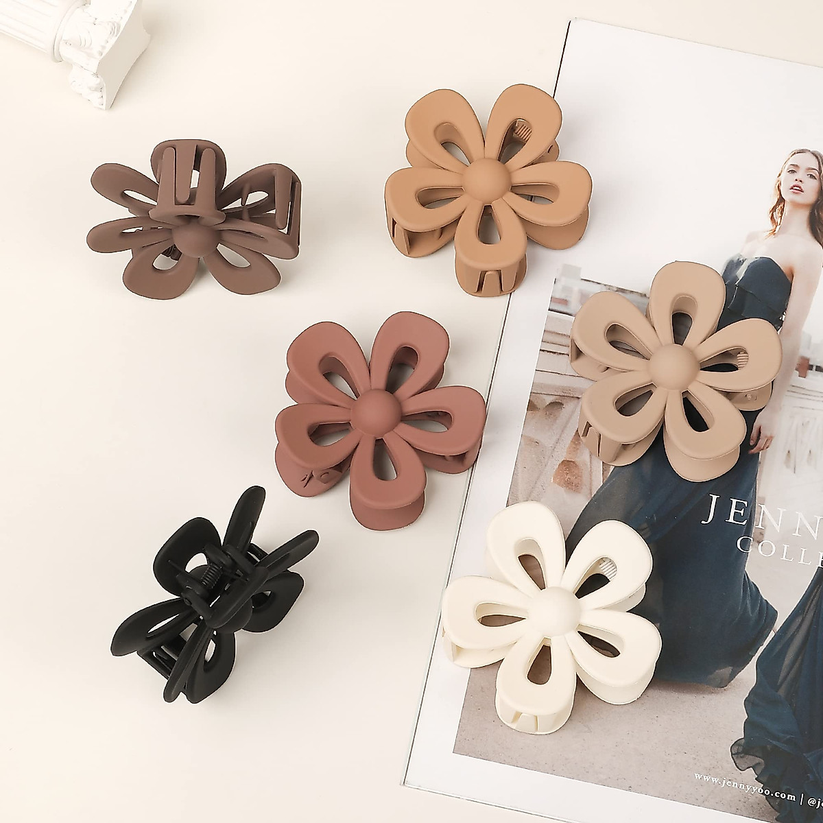Flower Hair Claw Clip for Women Girls - Cute Matte Flower Non Slip Big Hair Clips for Thick Hair - Strong Hold
