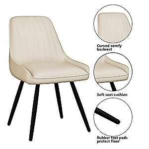 Alunaune Modern Dining Chairs Set of 2, Mid Century Upholstered Kitchen Chairs Anti Scratch Armless Leisure Accent Chair, Living Room Faux Suede Desk Side Chair with Metal Legs-Beige