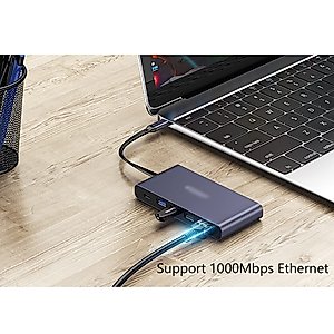 Port Expander USB C Hub 9 in 1 Type C Adapter with Hidden Cable Dock Station (HDMI/VGA/Ethernet/2 USB 3.0/USB 2.0/SD and TF Slots/PD 100W) USB Splitter