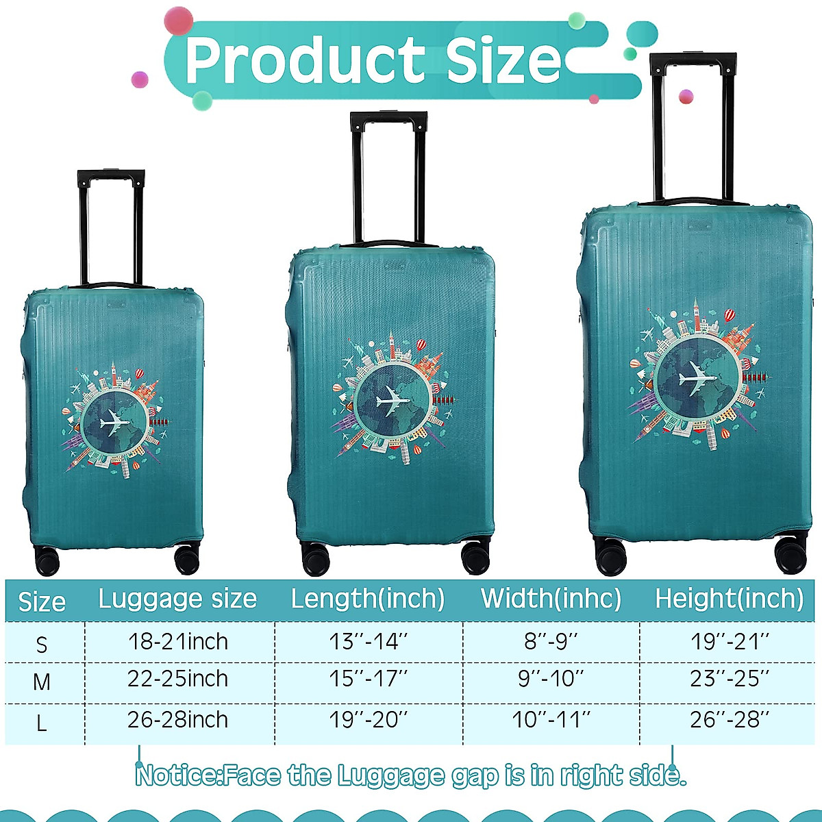 Sherr 3 Pieces Travel Luggage Cover Suitcase Protector Anti Scratch Suitcase Washable Baggage Covers(Travel Theme,S/Medium/L)