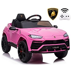 Rock Wheels Licensed Lamborghini Urus Ride On Truck Car Toy, 12V Battery Powered Electric 4 Wheels Kids Toys w/Parent Remote Control, Foot Pedal, Music, Aux, LED Headlights, 2 Speeds (Pink)