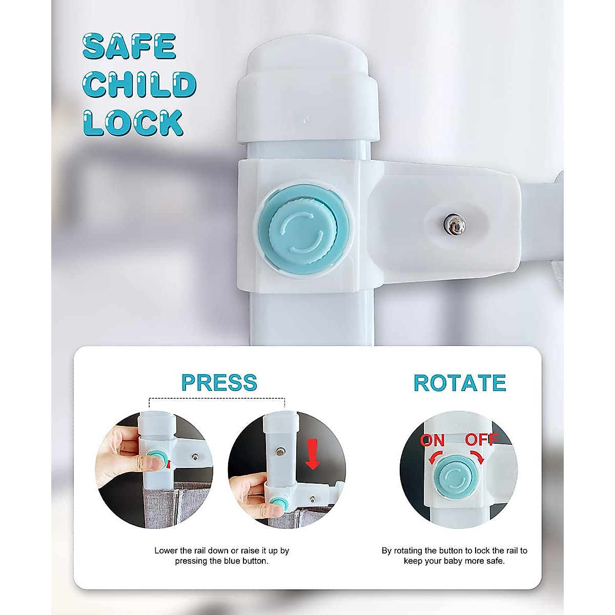 MBQMBSS 2 Pack Toddler Bed Rail Guards for King and Queen Size Beds, Stable Protective Side Railing for Kids Children