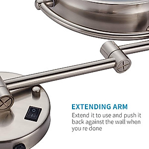 Cavoli Wall Mount Makeup Mirror 9 Inches with LED Lighted 10x Magnification,has 3 Colors Lights Modes,13" Extension Arm Magnifying Vanity Mirror Electric Plug Powered, Brushed Nickel Finish