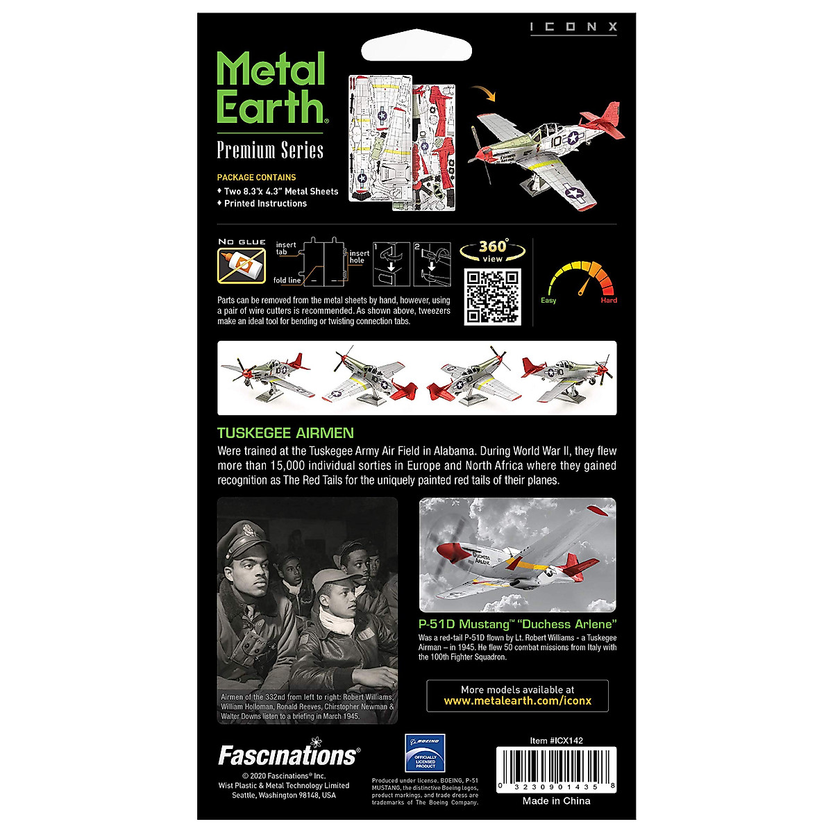 Metal Earth Premium Series Tuskegee Airmen P-51D Mustang Red Tail 3D Metal Model Kit Fascinations