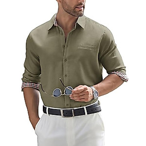 COOFANDY Mens Chambray Dress Shirt Oxford Casual Shirt Button Down Long Sleeve Shirt Army Green