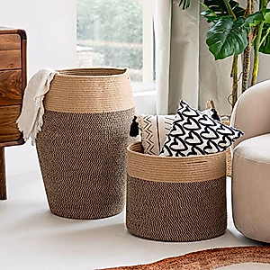 Goodpick Large Black Jute Rope Basket (Set of 2)