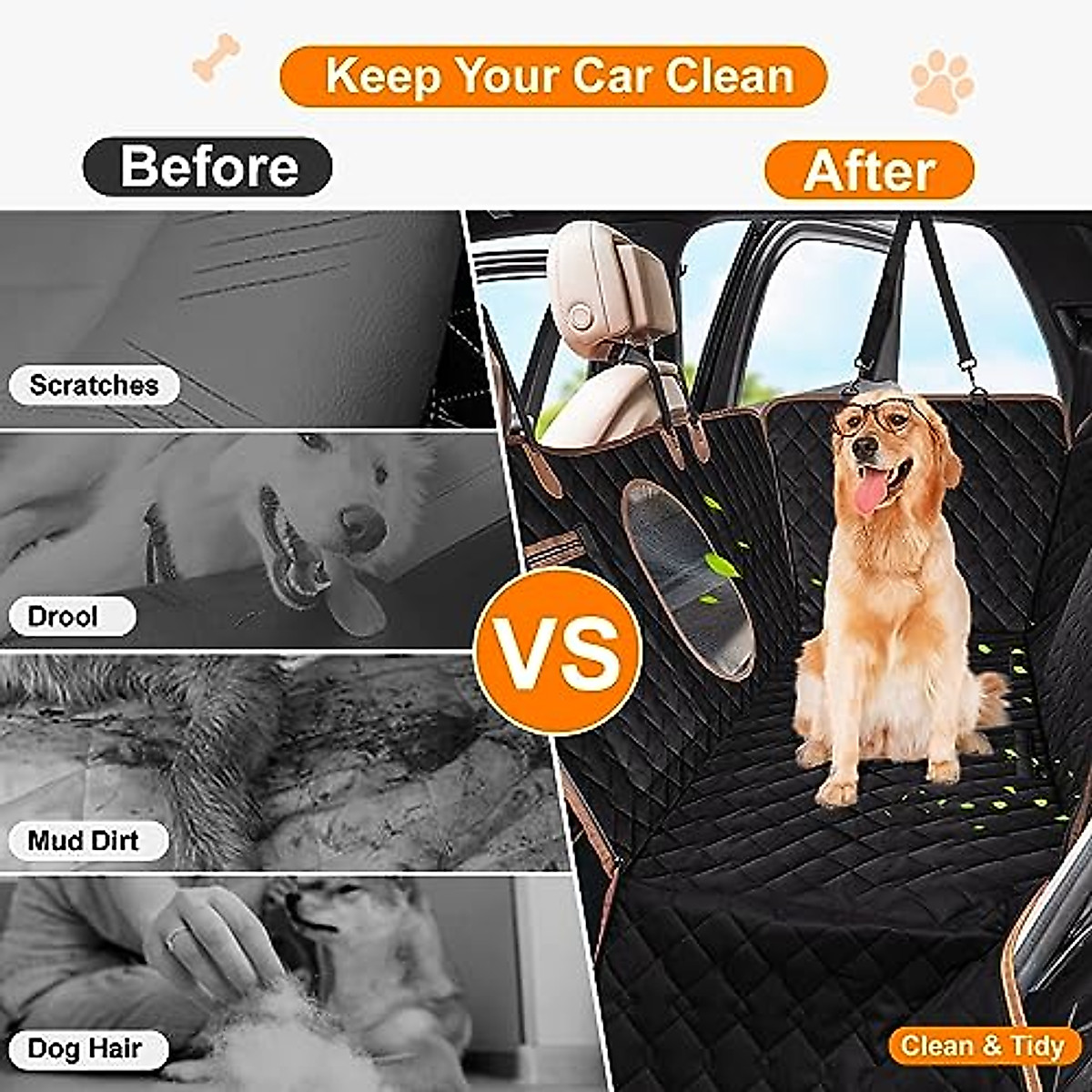 LOOBANI Dog Seat Cover for Back Seat, Waterproof Car Seat Cover, Anti-Scratch Dog Hammock for Car, Back Seat Protector for Road Trip, Fits Cars SUV & Truck