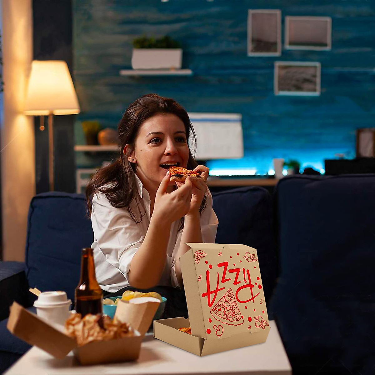 15 Pcs Pizza Boxes, 7.3 x 7.3 x 1.6" Kraft Corrugated Pizza Boxes Cardboard Boxes Take Out Containers Gift Packing Boxes Takeaway Mailing Shipping Storage Boxes for Pizza, Cake, Cookies, Food (Red)