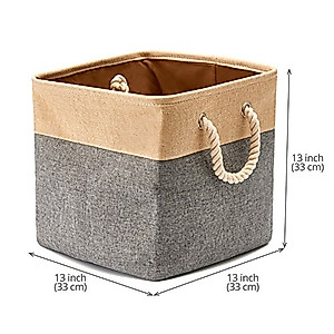 EZOWare 3-Pack Collapsible Storage Bins Basket Foldable Canvas Fabric Cubes Boxes with Handles for Kids Babies Nursery Room Toys Organizer (13 x 13 x 13 inches) - Gray and Beige