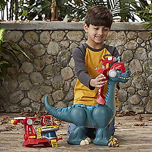 Chomp Squad Playskool Blazeasaurus and Sparks McKenzie, 20-Inch Brachiosaurus Dinosaur Firefighter Toy and Action Figure for Kids 3 and Up