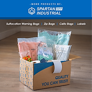 Spartan Industrial - 14" X 20" (500 Count) Self Seal Clear Poly Bags with Suffocation Warning for Packaging, Clothes - Permanent Adhesive