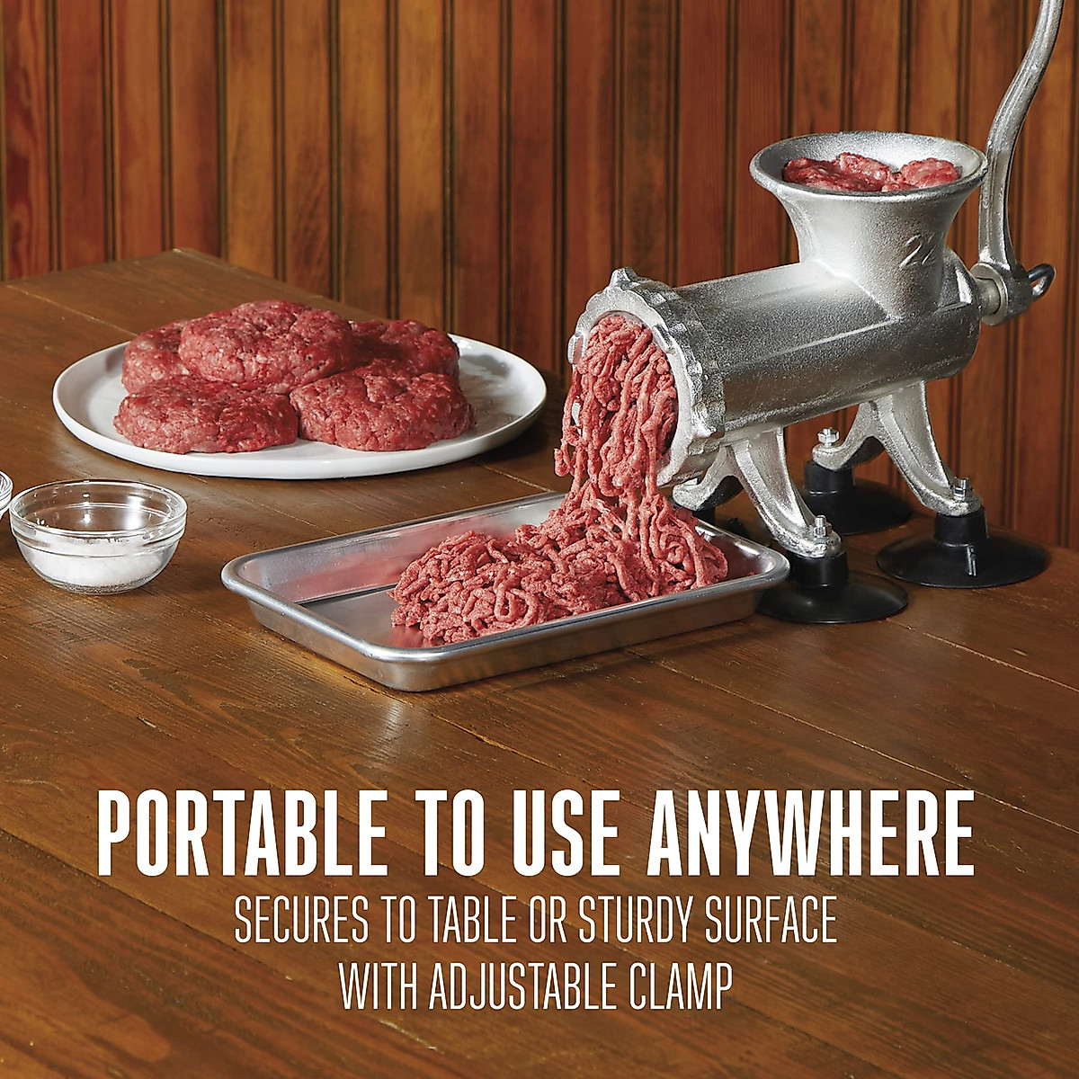 Weston #22 Manual Tinned Meat Grinder and Sausage Stuffer, Silver