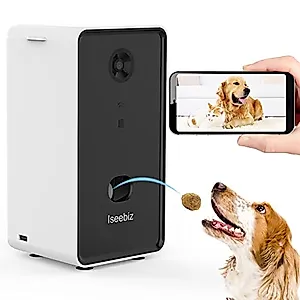 Iseebiz Pet Camera Treat Dispenser, 2 Way Audio Talk Listen, 1080P Night Vision Cat Dog Cam, App Control Tossing, Wall-hanging, Multi Devices Login, Compatible with Alexa, Play with Your Dogs and Cats