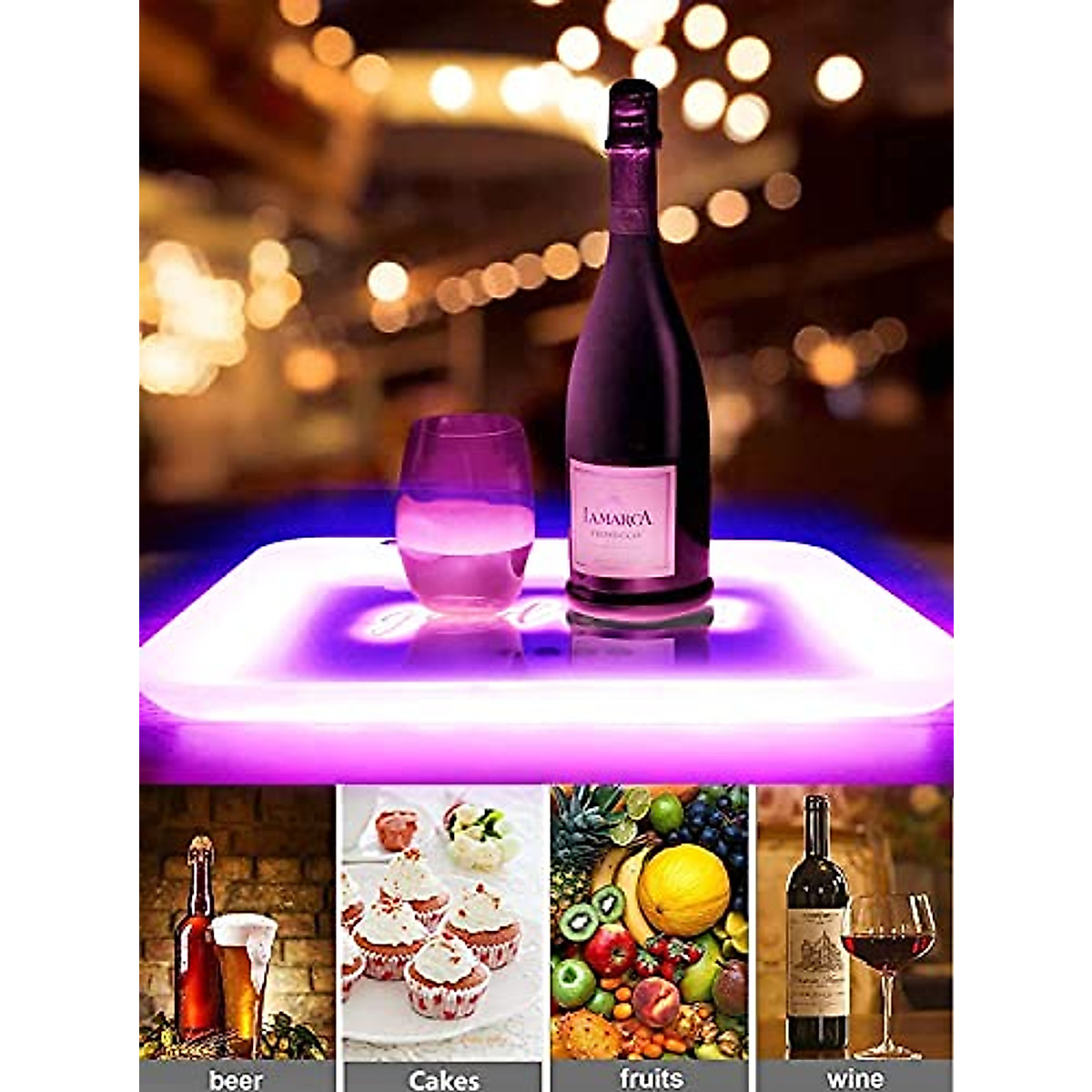 LED Rolling Tray Fast Charging Party Serving Tray Rechargeable Auto Party Mode Glow Light Up Tray for Music Theme Birthday Party (Azure)