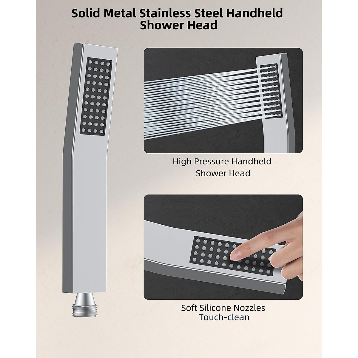 Hibbent All Metal 10'' Rainfall Shower Head, Square Shower Head Combo, High Pressure Handheld Shower Wand, 16'' Adjustable Arc-shaped Shower Extension Arm, 71'' Hose, 2 Showerhead Holders, Chrome