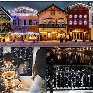 Blissun 360 LED Iciclelights, 29.5FT 8 Modes Curtain Fairy Lights with 60 Drops, Christmas Outdoor String Lights for Wedding Halloween Thanksgiving Party Home Garden Indoor Decorations (White)