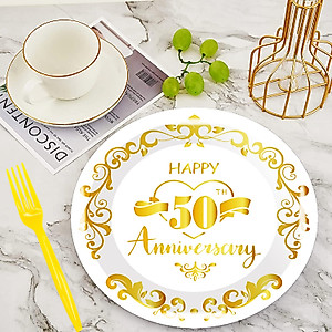 75 Pcs 50th Anniversary Wedding Party Supplies,50th Anniversary Wedding Party Tableware Set 7" 50 Years Golden Paper Plates Fork Fifty Anniversary Party Decorations 50th Brithday Party Decorations