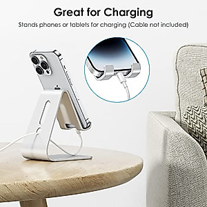 OMOTON Upgraded Aluminum Cell Phone Stand, C1 Durable Cellphone Dock with Protective Pads, Smart Stand Designed for iPhone 14 Plus, 14/13/12/11 Pro Max XR XS, iPad Mini, Android Phones, Silver