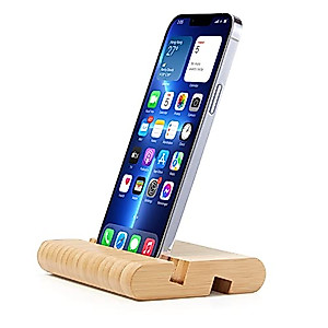 FadyDail Bamboo Cell Phone Stand Wooden Tablet Stand for Desktop, Wood Cell Phone Holder Desk Tablet Holder Mobile Stand for iPhone iPad Tablets and All Phones (Large Size)