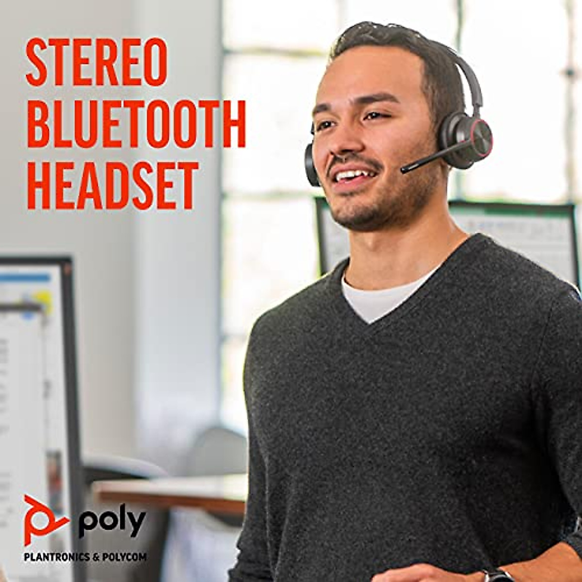 Poly - Voyager 4320 UC Wireless Headset (Plantronics) - Headphones with Boom Mic - Connect to PC/Mac via USB-A Bluetooth Adapter, Cell Phone via Bluetooth - Works with Teams, Zoom & More