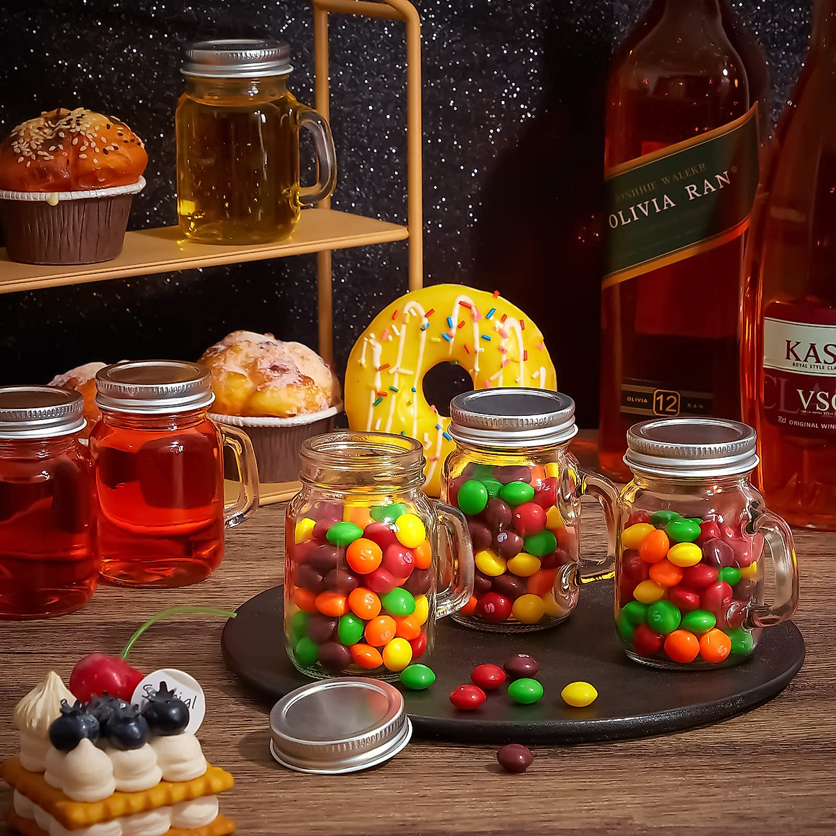 Tessco 24 Pcs 4 oz Mini Mason Jar Mugs Mason Jar Mugs with Handles and Lids Small Drinking Glass and DIY Favor Decor Wedding Bridal Shower Party Supplies for Drinks, Gifts, Candles and Crafts