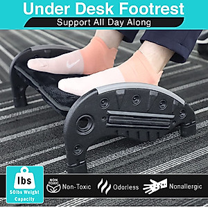 RAINFLY Adjustable Foot Rest Under Desk for Office Use - 30° Tilt Angle Desk Foot Rest Ergonomic Design Office Footrests with Cushion, Non-Slip and Portable Foot Rest for Travel - Black