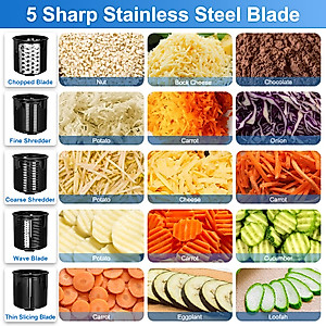 LEEPENK Electric Cheese Grater 5 In 1 Electric Vegetable Cutter Slicer 2023 Upgrade 250w Electric Grater with Large Direct Inlet and 5 Different Blades for Vegetables,Block Cheese and Fruits