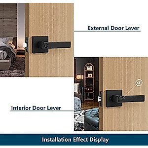 2 Pack Door Lever with Privacy Lock Square Heavy Door Handle Ideal for Bathroom and Bedroom Matte Black Finish Fits Right and Left Handed Doors