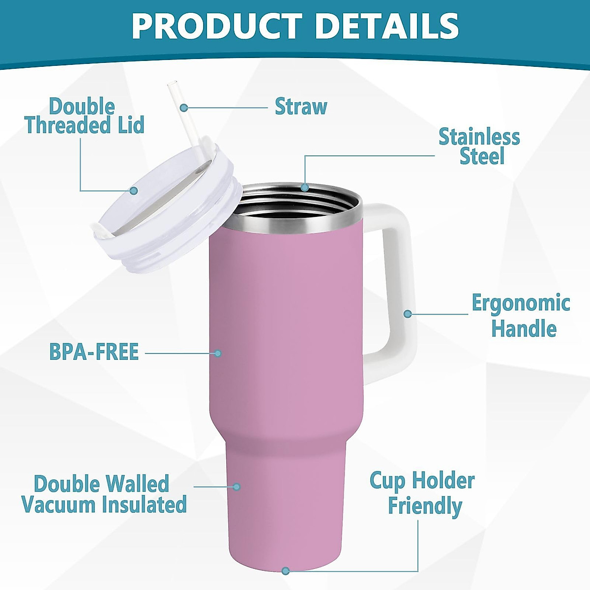 MCHIVER Fondant Pink 30 oz Tumbler with Handle and Straw Stainless Steel Vacuum Water Bottle Leak-proof Travel Coffee Mug Insulated Water Bottle for Hot Cold Beverages