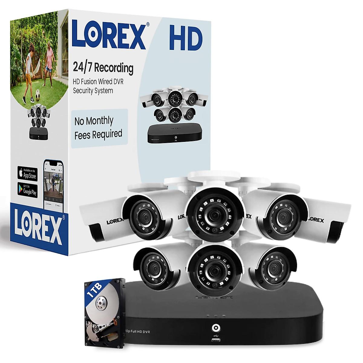 Lorex Fusion 1080p HD Security Camera System w/ 1TB DVR – 8 Channel Home Security System w/ 8 Analog Metal Bullet Cameras – Smart Motion Detection, Long Range IR Night Vision, Weatherproof