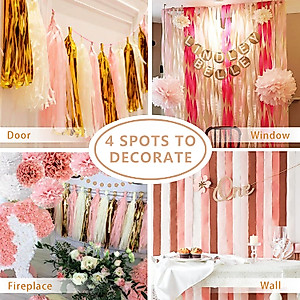 PIGETALE Crepe Paper Streamers 4 Rolls 328ft, Pack of Metallic Rose Gold, Pink, Dusty Pink Party Streamers for Birthday Wedding Bachelorette Baby Bridal Shower Party Decorations (1.8Inch x 82Ft/Roll)