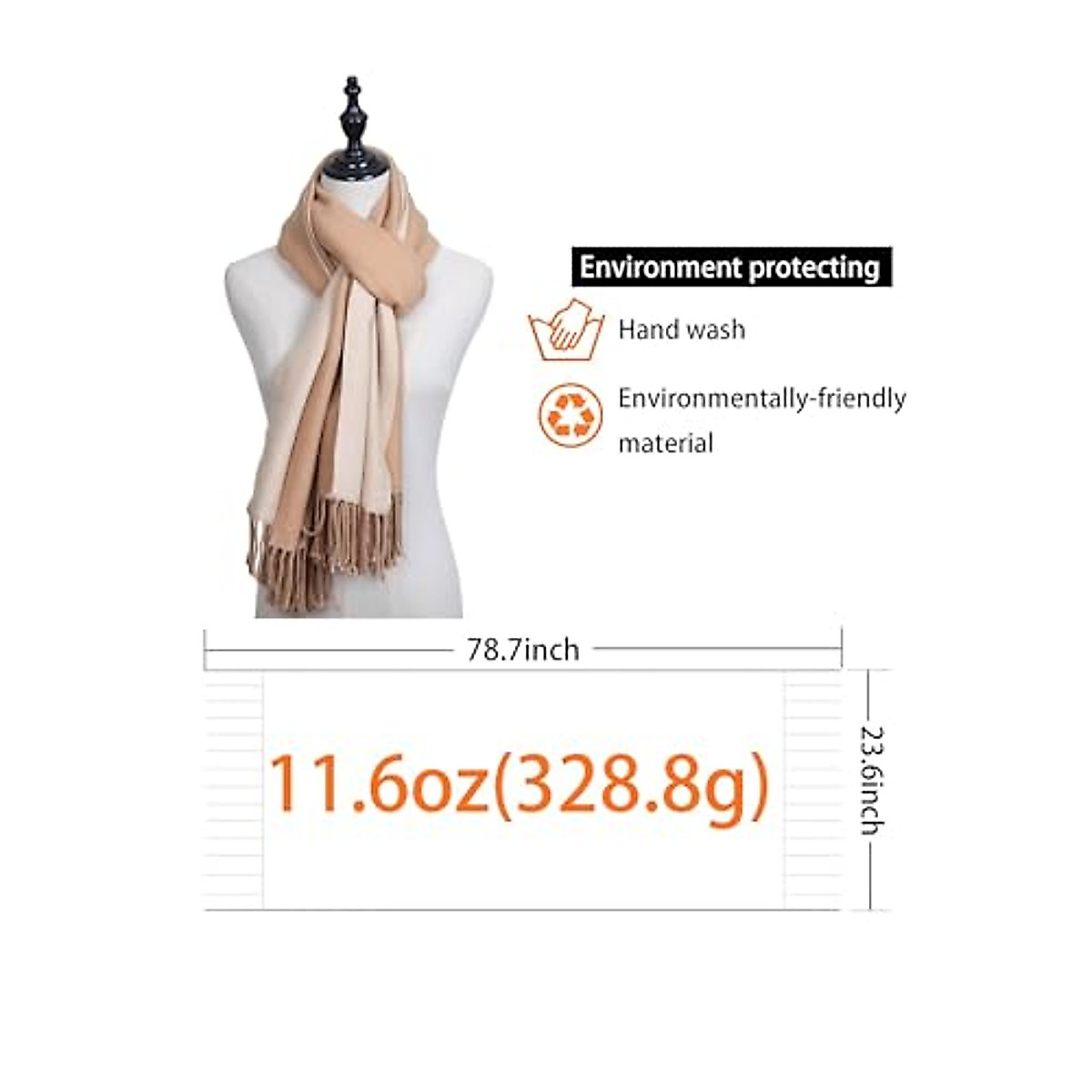 MEANBEAUTY Women's Pashmina Shawls and Wraps Cashmere Feel Large Scarf Winter Scarves Two-Color Blanket for Wedding Gifts-beige